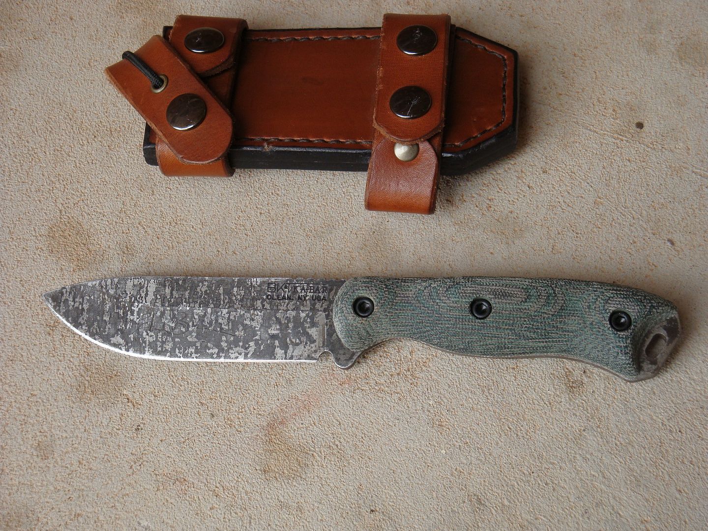 Becker BK16 Custom finish, micarta & leather sheath & Tops Delta Unit 3 ...